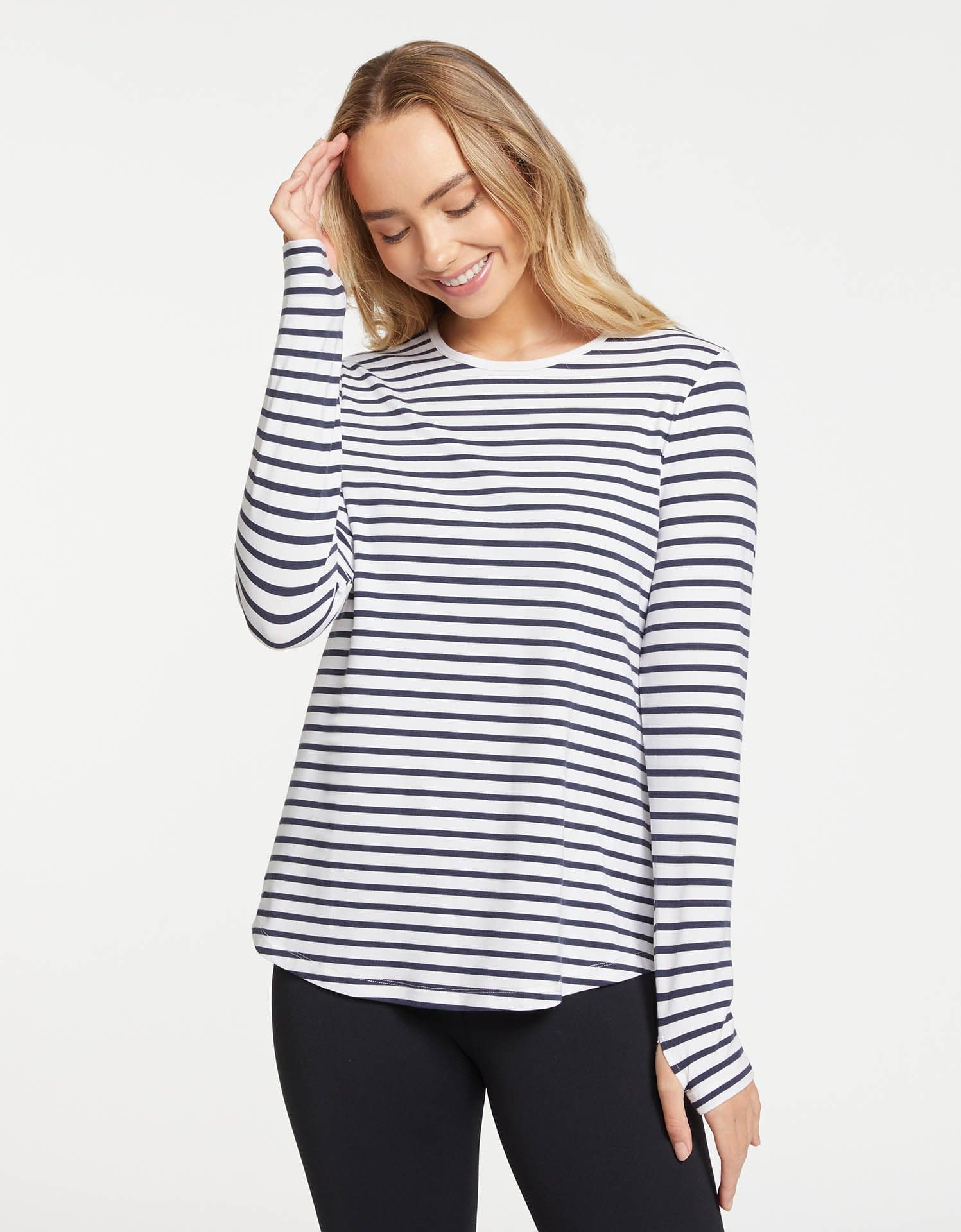 Striped Loose Fit Long Sleeve Swing Top UPF 50+ For Women | Solbari – Solbari Australia
